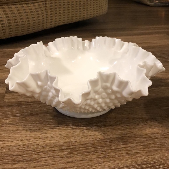 Fenton | Accents | Vintage Fenton Large Milk Glass Hobnail Ruffle ...